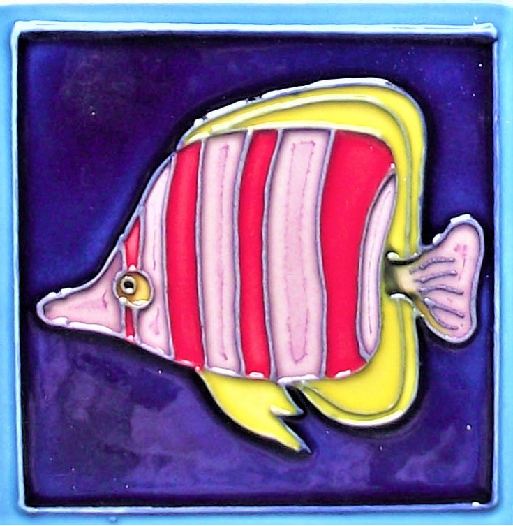 3x3" Striped Angelfish Ceramic Tile Magnet - Beach Style - Desk ...