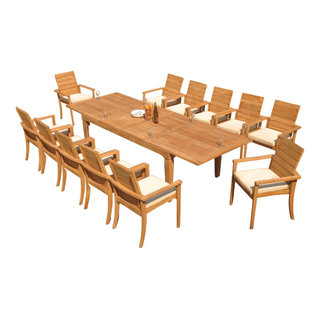 13-Piece Outdoor Teak Dining Set: 122" Rectangle Table, 12 Alps ...