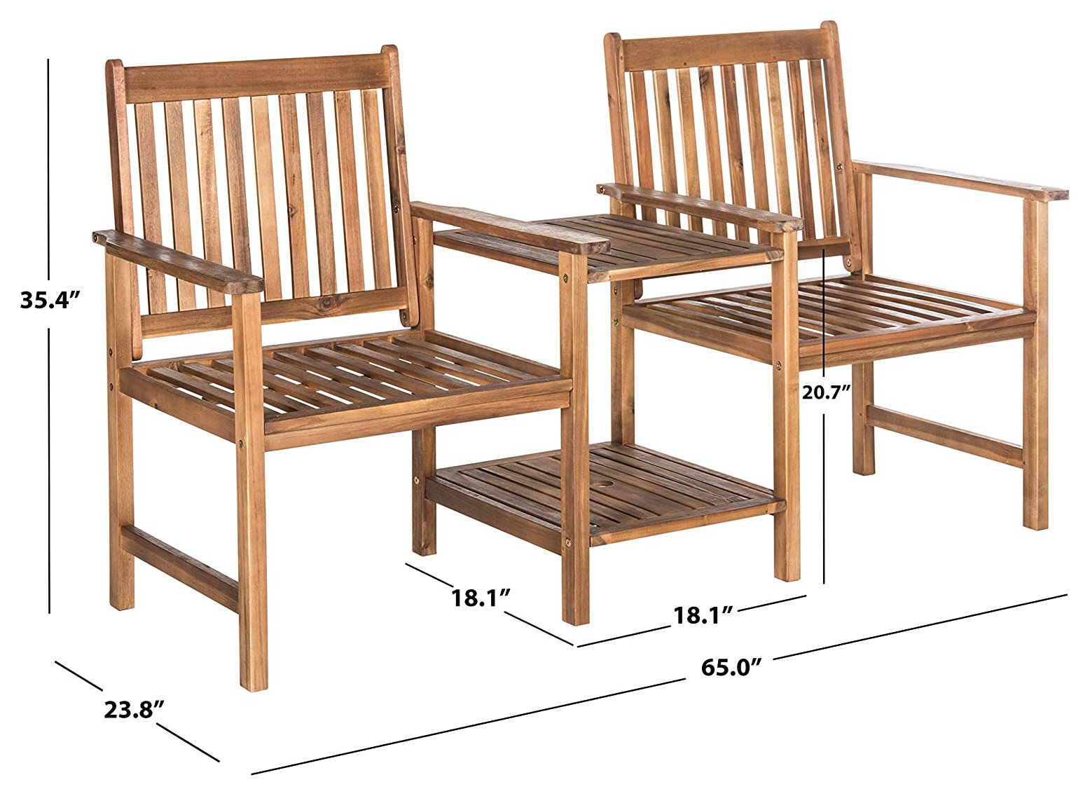 Unique Outdoor Bench, Acacia Wood, 2 Seats With Integrated Side Table ...