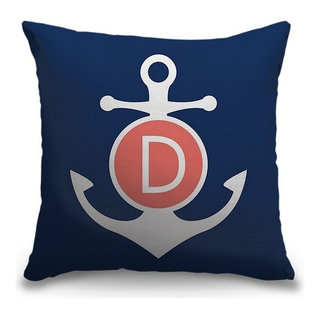 "Letter D - Anchor Circle" Outdoor Pillow, 20" x 20" - Beach Style ...