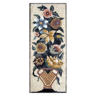 V" Shaped Mosaic Floral Pot, 21" x 57" - Contemporary - Tile Murals ...
