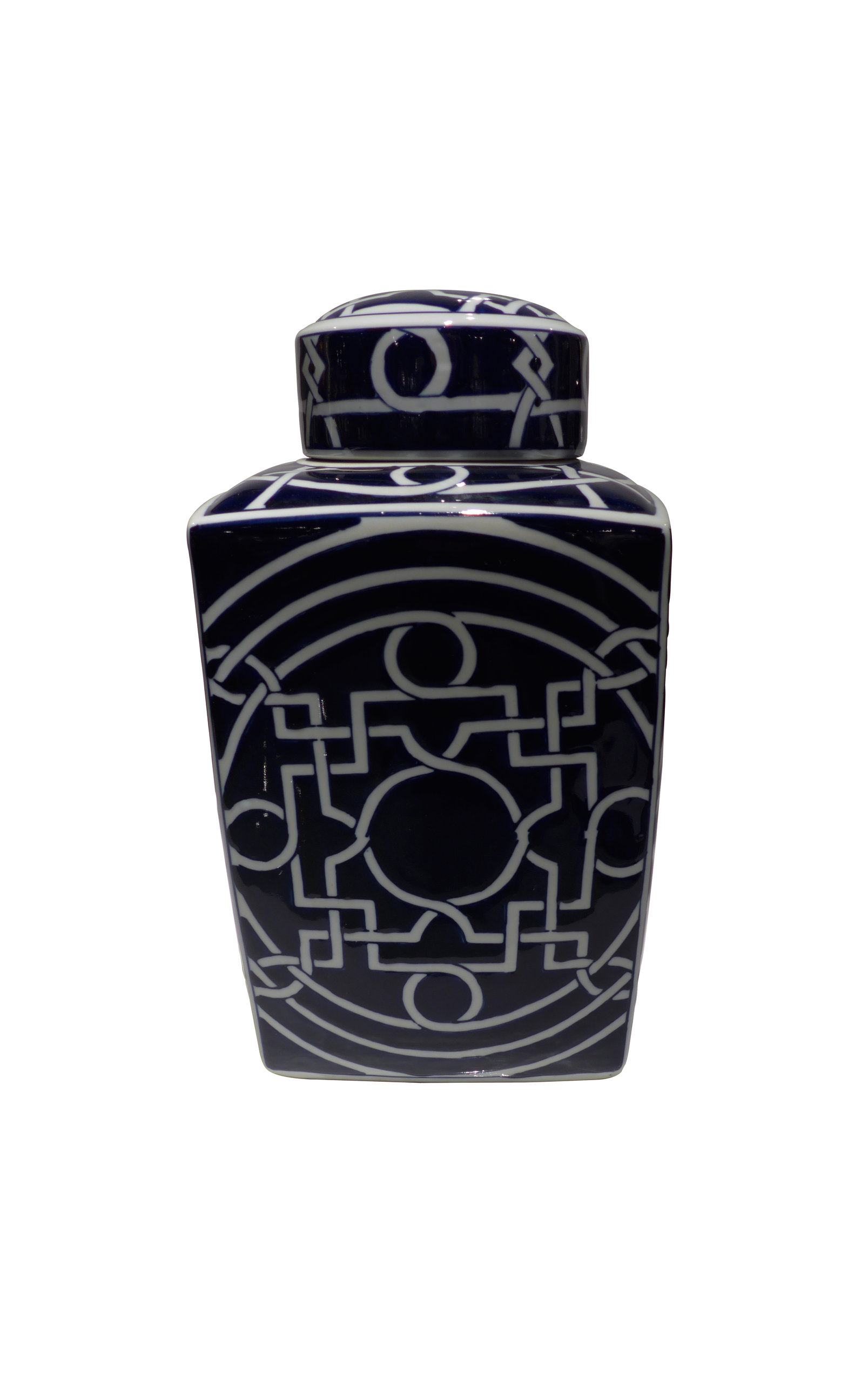 Geometric Jar, Dark Blue, 9"x15.5" - Asian - Decorative Jars And Urns ...