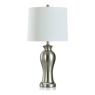 Cameron 1 Light Table Lamp, Brushed Silver/White - Traditional - Table ...