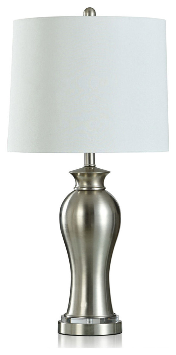 Cameron 1 Light Table Lamp, Brushed Silver/White - Traditional - Table ...