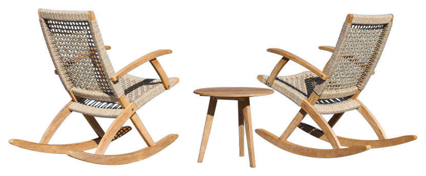 Antique Wash and Wheat Rope Rocking Chair Set With 20" Accent Table ...