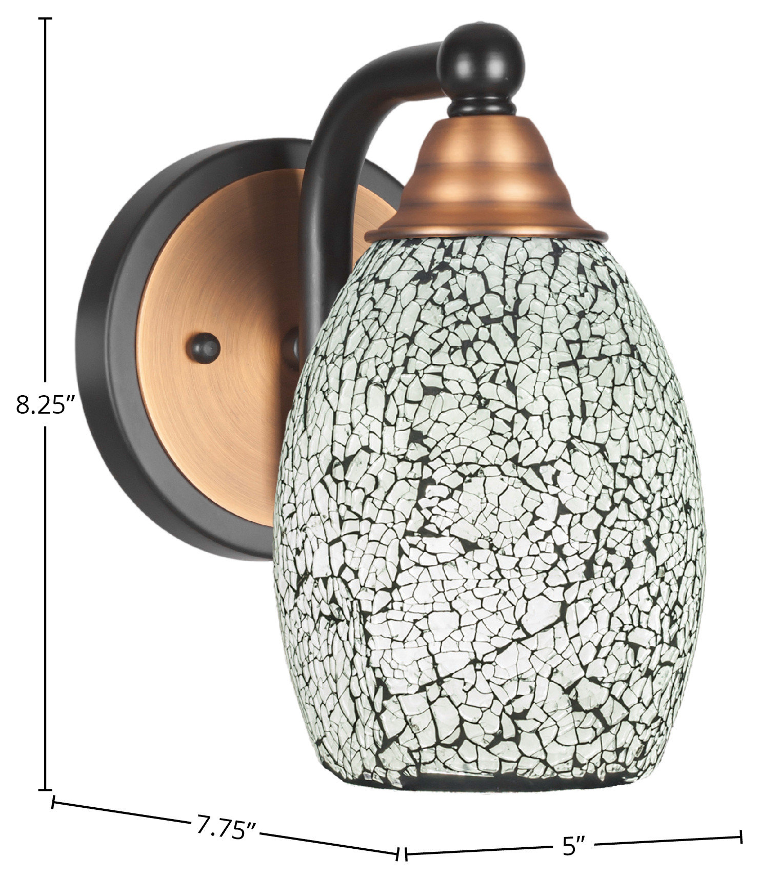 Paramount Wall Sconce, Matte Black & Brass, 5" Black Fusion Glass ...