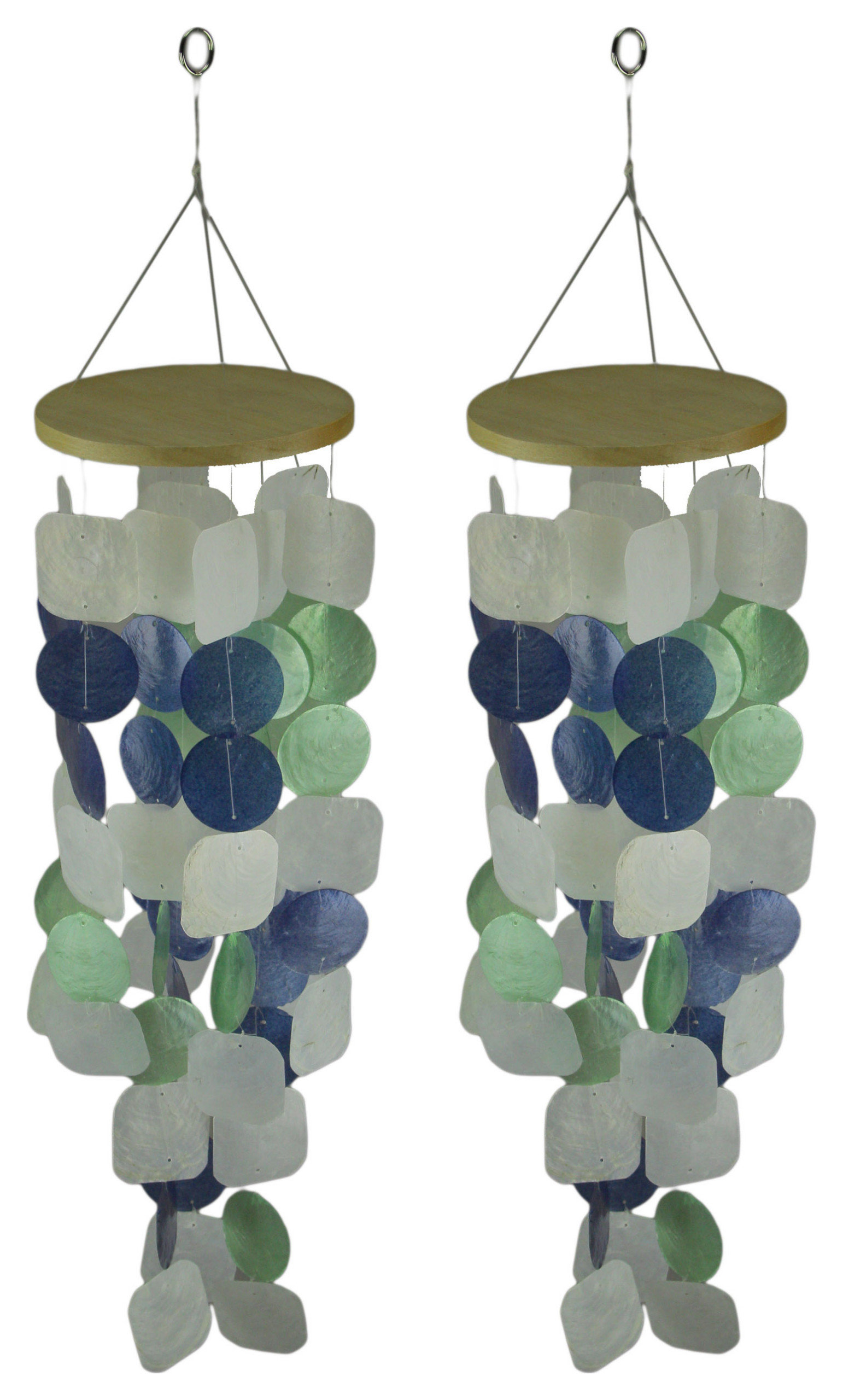 Blue Green and White Capiz Shell Wind Chime for Garden Patio Yard Set ...