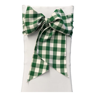 LA Linen Set of 10 Gingham Checkered Chair Bows, 8"x108", White ...