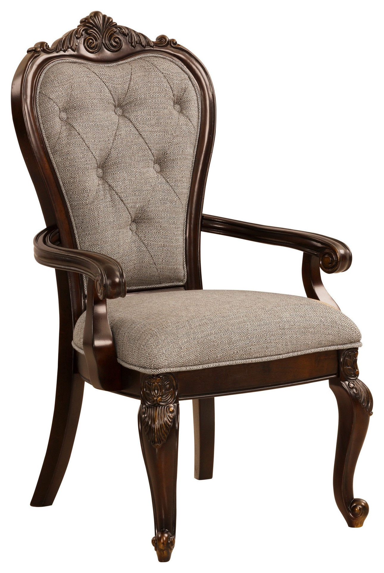 Crowned Top Wooden Arm Chair with Padded Seating, Set of 2, Brown and ...
