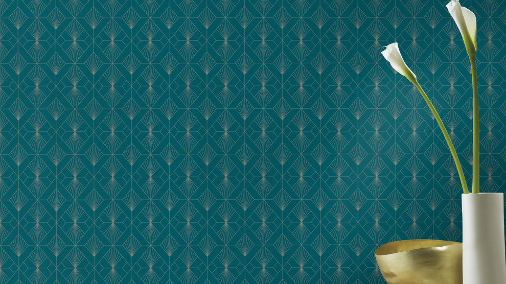 Henri Dark Green Geometric Wallpaper Sample - Contemporary - Wallpaper ...