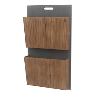 Wooden 2 Tier Functional Wall Magazine Rack, Brown and Black ...