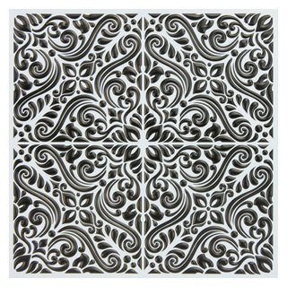 Dawson Black Embossed Peel & Stick Backsplash Tiles, Swatch ...