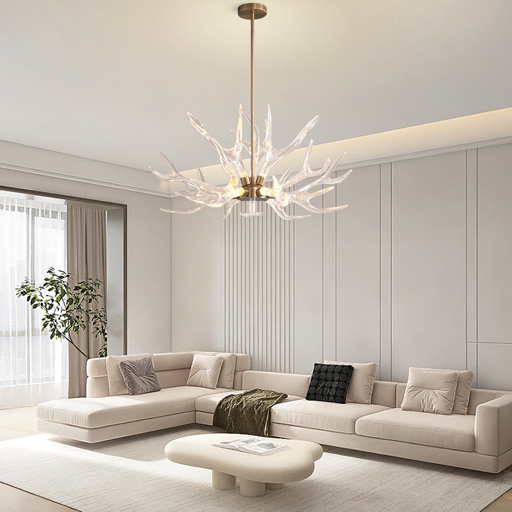 Gold 9-Light Resin Deer Horn Antler Ceiling Chandelier Light ...