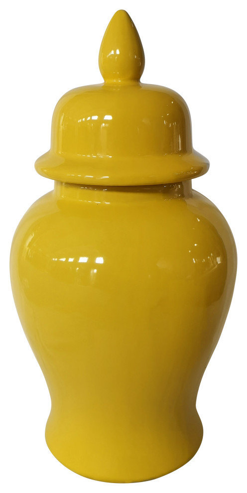 14" Temple Jar, Yellow - Asian - Decorative Jars And Urns - by ...