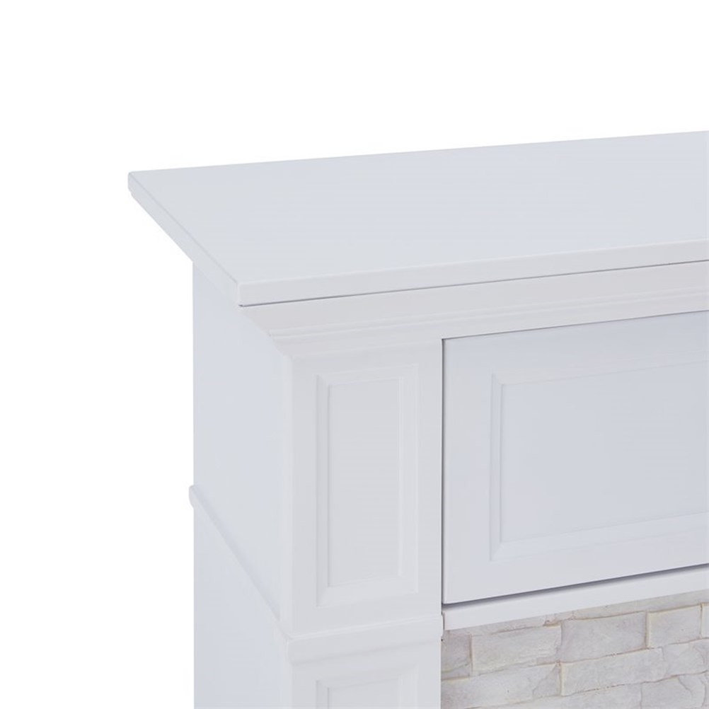 Bowery Hill Faux Stone Electric Fireplace TV Stand in White Finish ...