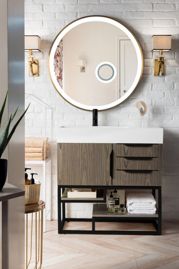 36 Inch Modern Ash Gray Single Sink Bath Vanity Black Metal Base, James ...