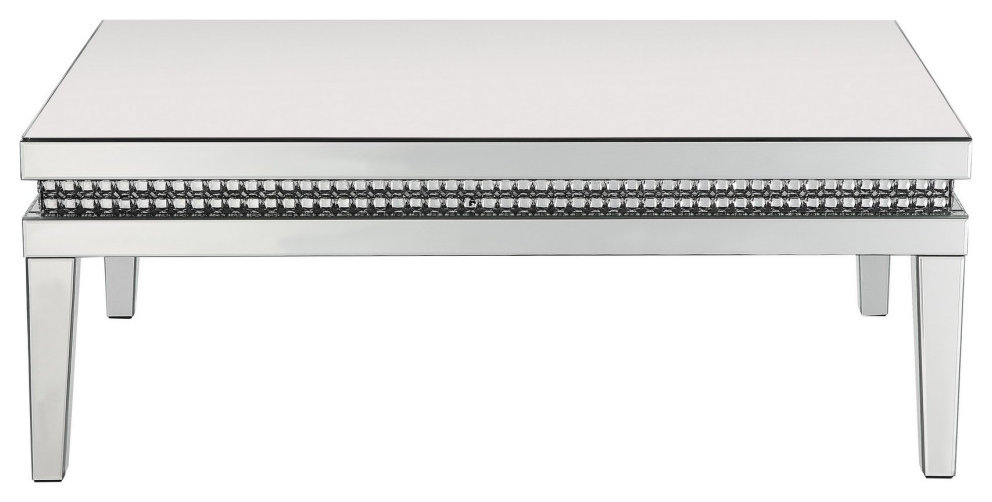 Mirror Inlay Coffee Table with Faux Crystal Accents, Silver ...