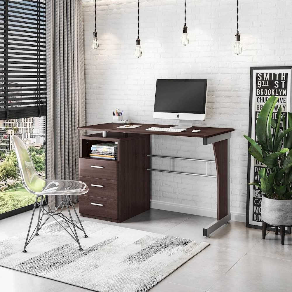 Computer Desk With Ample Storage, Chocolate, Chocolate - Contemporary ...