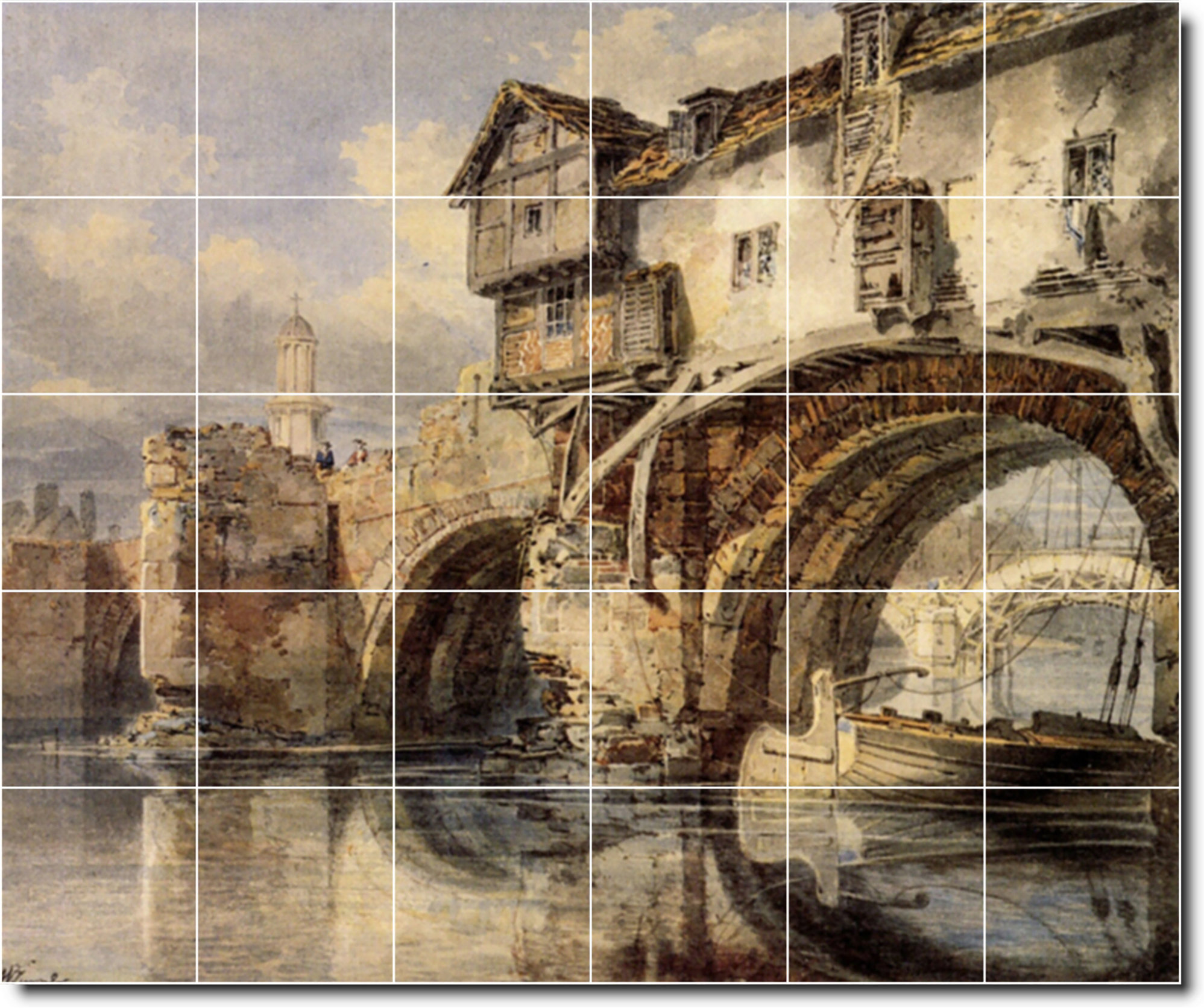 Joseph Turner Village Painting Ceramic Tile Mural #96, 36" Wide x 30 ...