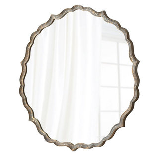 Rustic Round Scalloped Wall Decor Mirror in Rustic Patina Curved ...