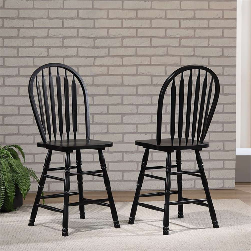 Pemberly Row 24" Solid Wood Counter Stool in Distressed Black (Set of 2 ...