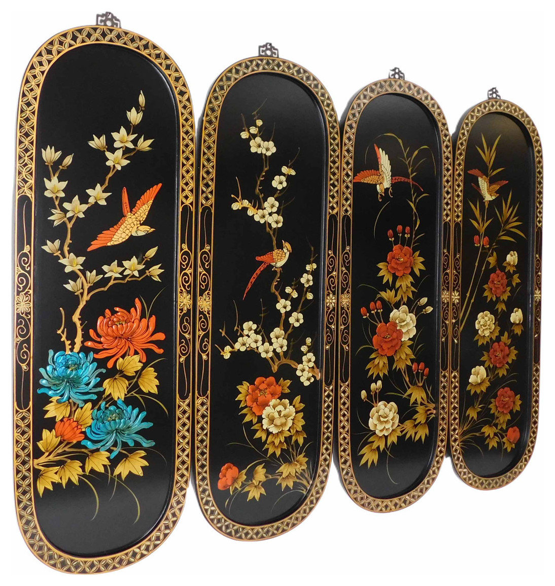 48" Wide Oriental Wall Plaques Hand Painted Chinoiseries, 4 Seasons ...