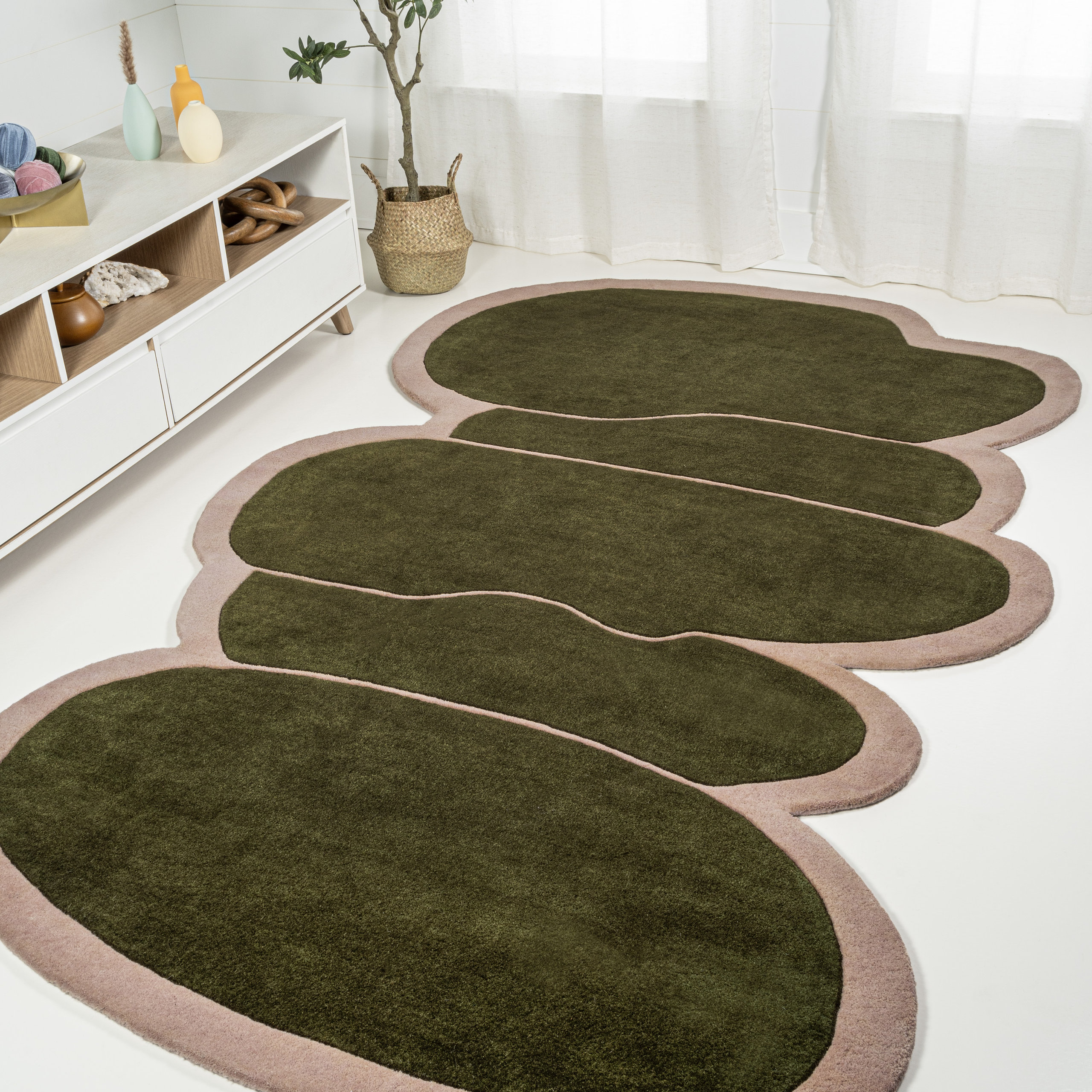 Whimsical Modern Border Geometric Handwoven Wool Rug, 6 Ft. X 9 Ft ...