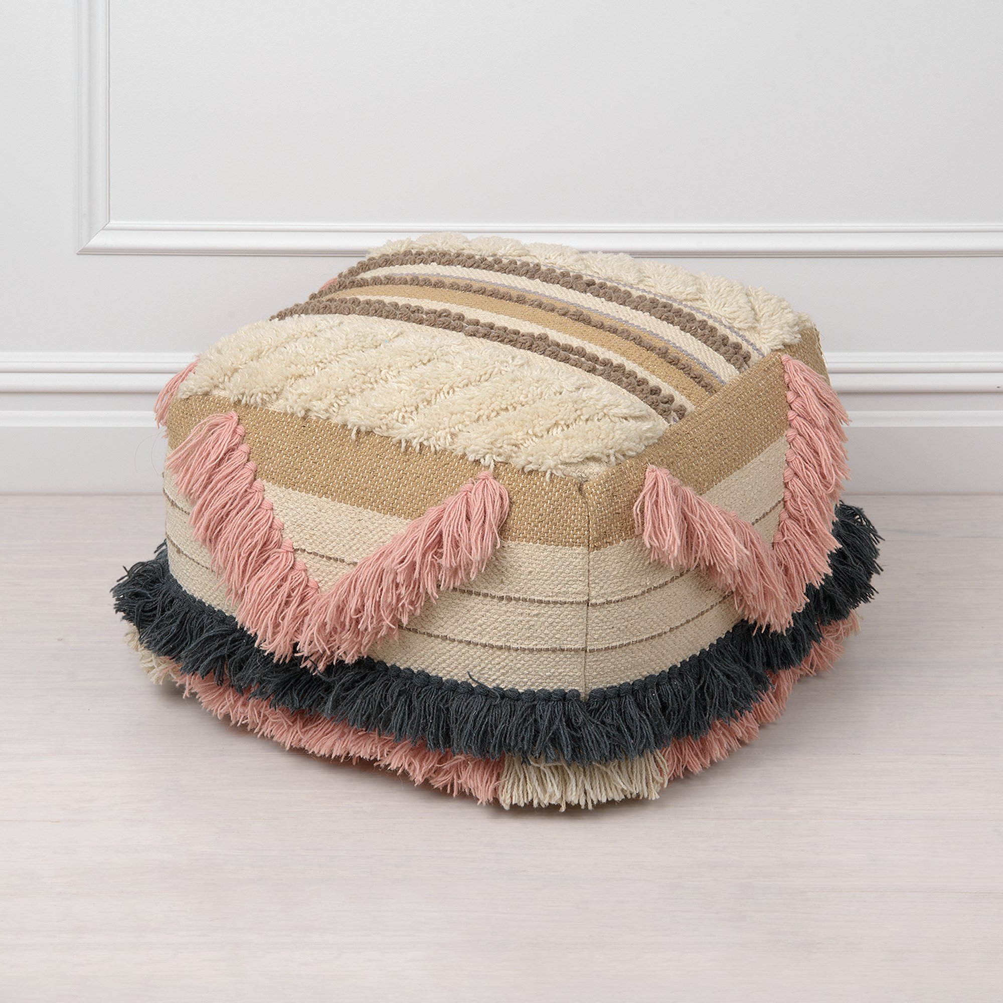 Selena Pink Fringe Pouf - Scandinavian - Floor Pillows And Poufs - by Best Home Fashion | Houzz