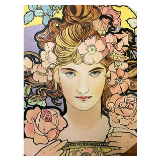 Tile Mural, Poster Girl Portrait Flowers By Alphonse Mucha Ceramic ...