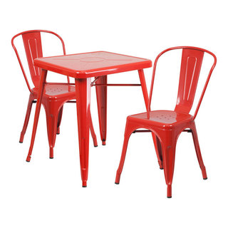 Flash Commercial Grade 23.75" Square Red Metal Table Set with 2 Stack ...
