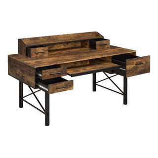 Acme Safea Computer Desk Weathered Oak and Black Finish - Industrial ...