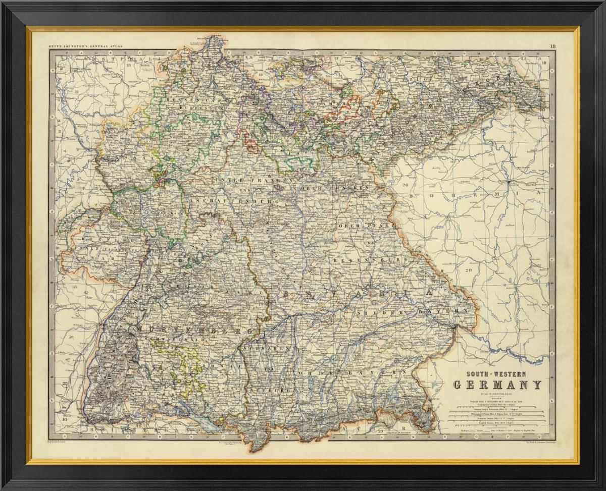 "Southwestern Germany, 1861" by Alexander Keith Johnston, 20x17", 40"x1 ...