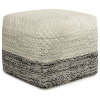 Simpli Home Macie Boho Square Woven Pouf in Gray and White Recycled PETPolyester - Contemporary ...
