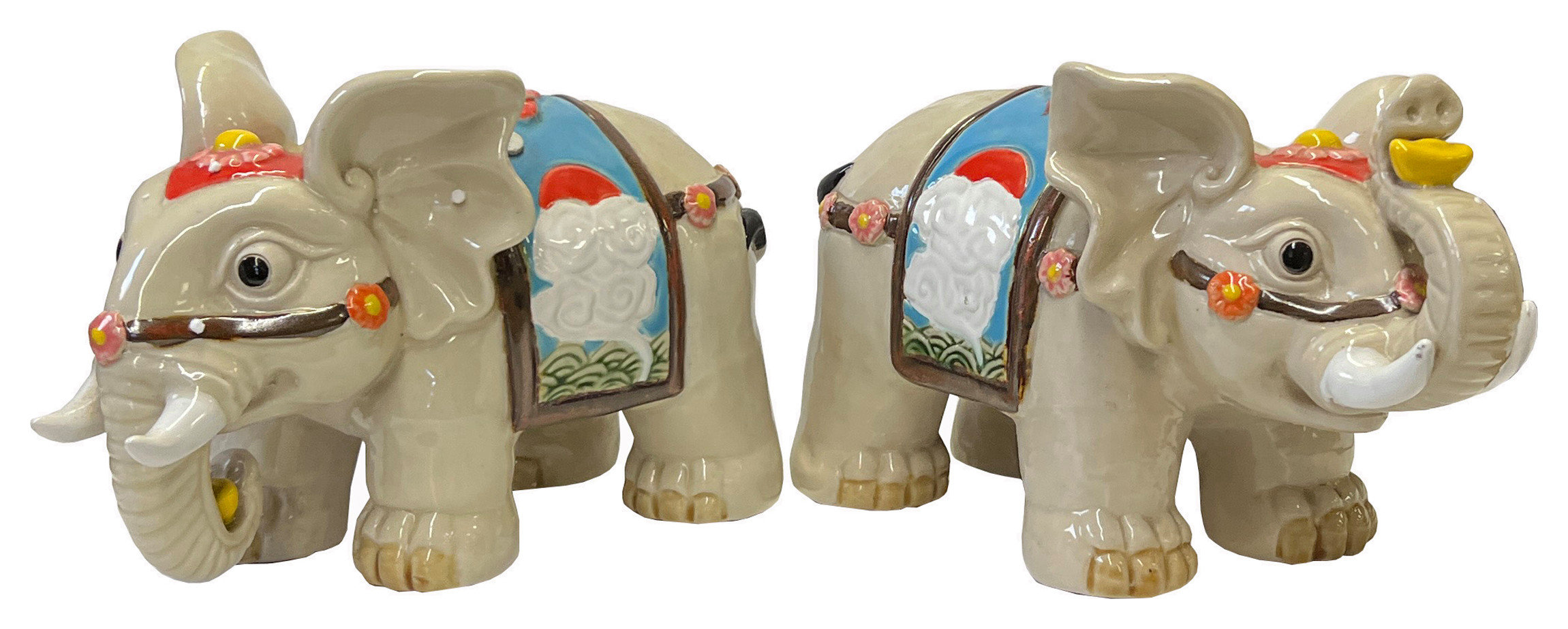 Pair Chinese Ceramic Clay Beige RuYi Ingot Decor Elephant Figures ...