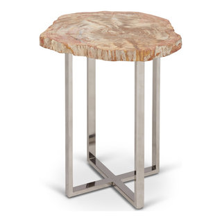 Relique Eliza End Table, Polished Stainless Steel Base, Natural Light ...