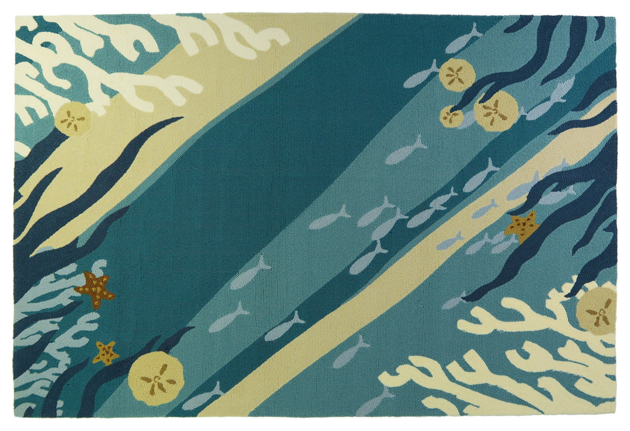 Sand Dollars & Green Coral Homefires Sea Themed Coastal Area Rug, 7x5 ...