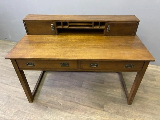 Mission Style Oak Library Table with Hutch - Walnut Stain - Craftsman ...