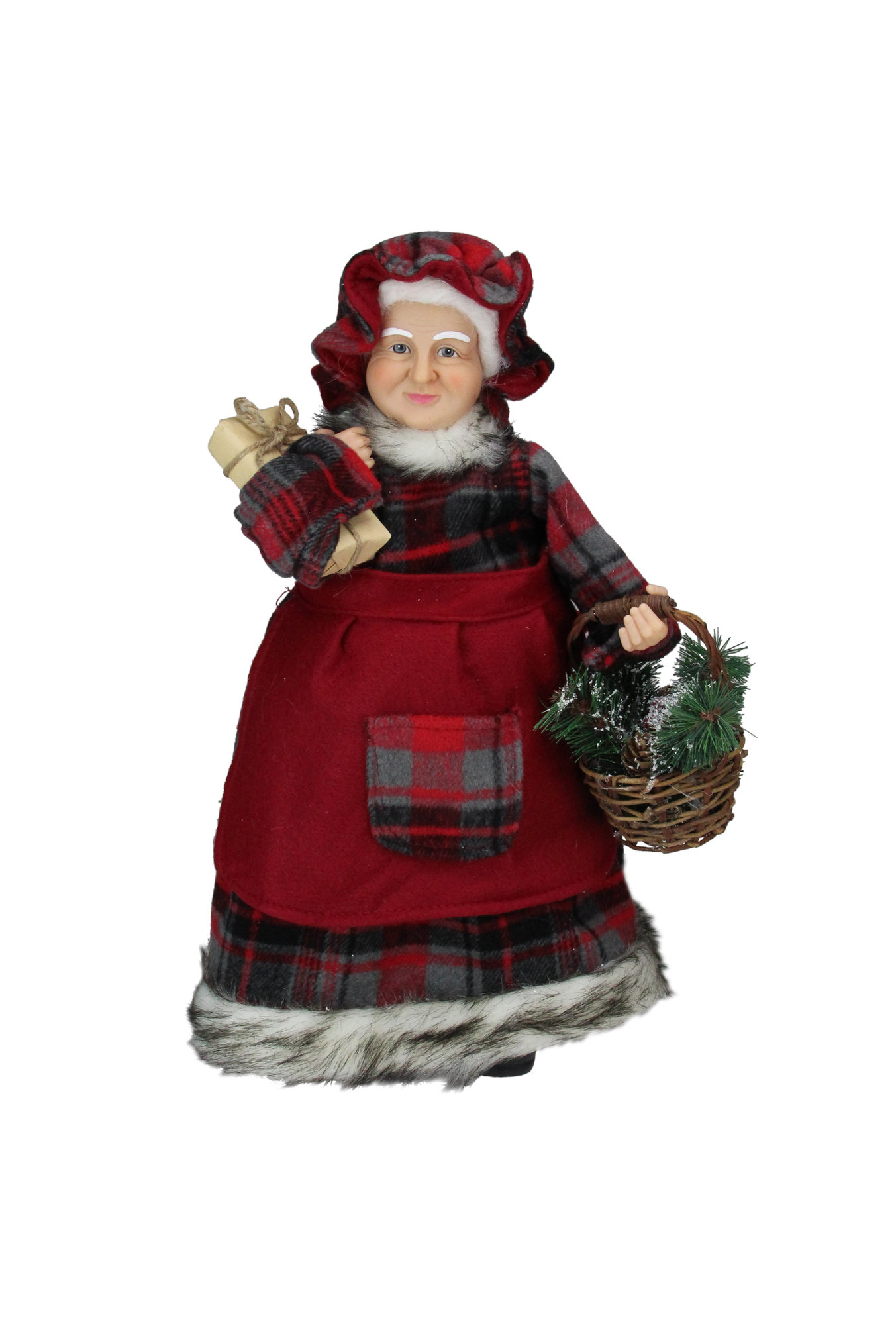 Country Rustic Mrs. Claus in Red Checkered Dress Figure - Traditional ...