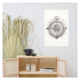 Nautical Compass Wall Art: "Compass Rose" Pencil Sketch Drawing ...