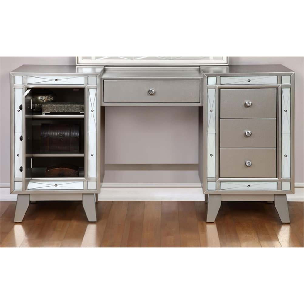 Coaster Leighton Wood Vanity Desk and Stool Set Metallic Silver ...