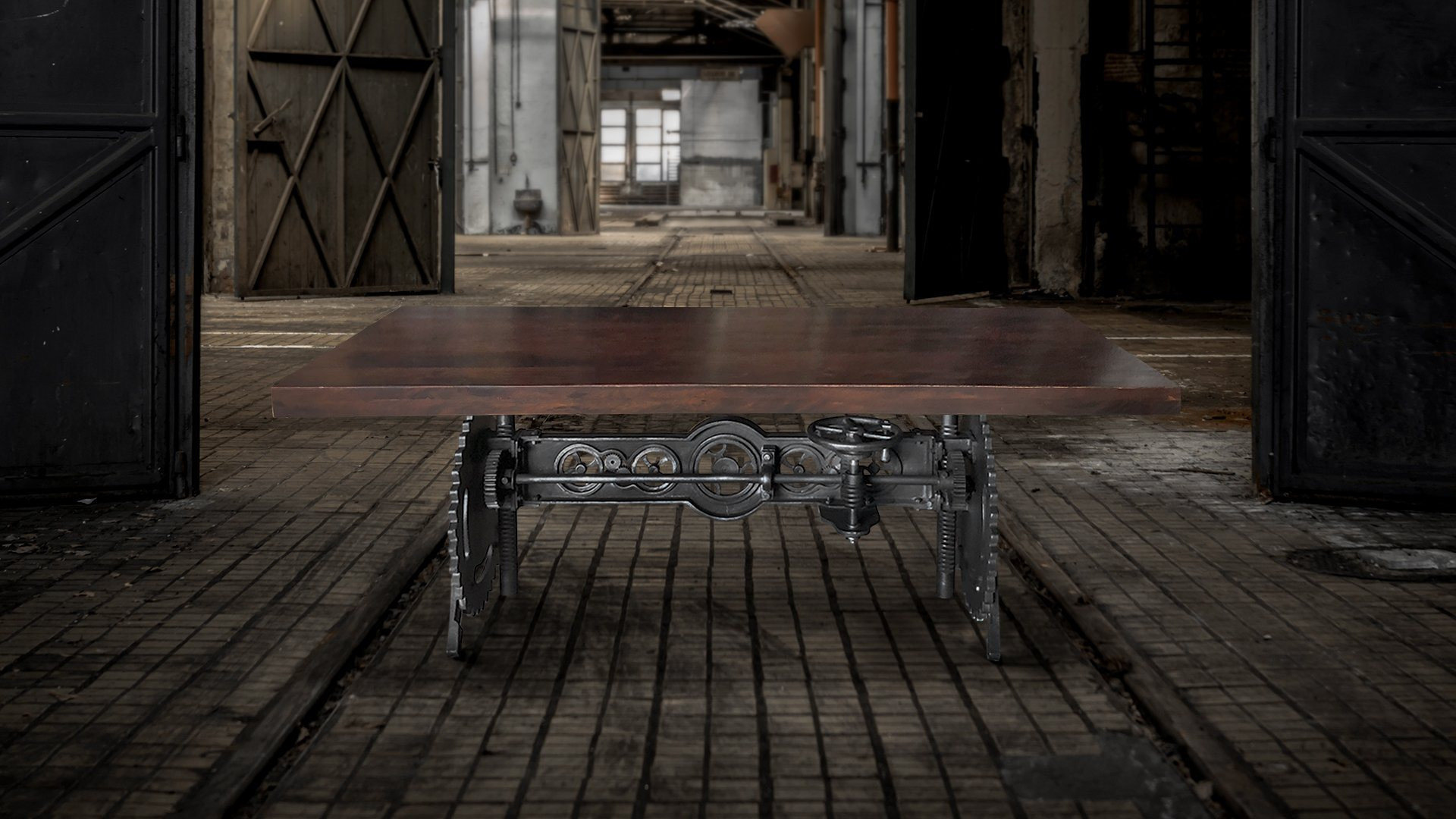 Steampunk Adjustable Dining Table - Iron Crank Base - Mahogany Top ...
