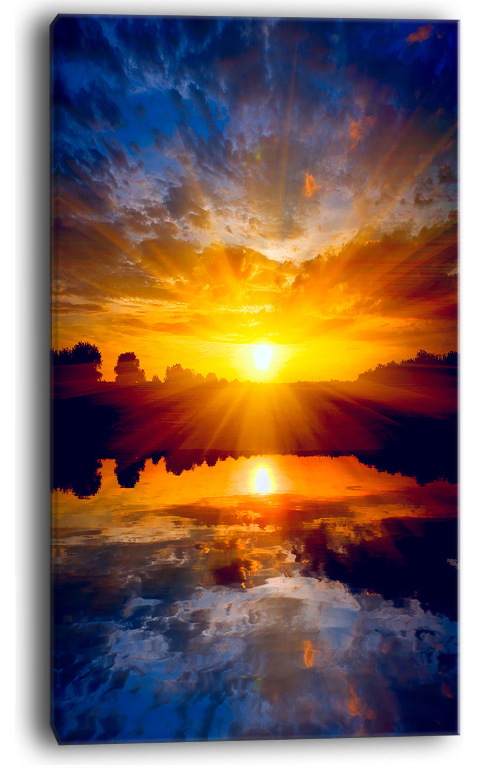 "Bright Yellow Sunset Over Lake" Seashore Canvas Print, 20"x40 ...