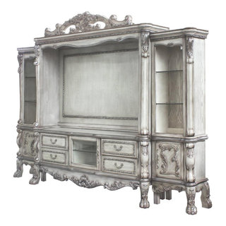 ACME Dresden Wooden Entertainment Center with Bridge in Vintage Bone ...
