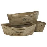 Nearly Natural White Washed Wood Planter Set of 3 - Rustic - Indoor ...