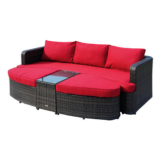 4-Piece Patio Brown Wicker Daybed Set With Side Table - Tropical ...