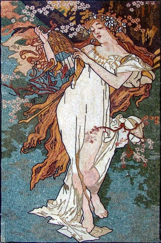 Music Goddess Stone Mosaic Art, 47" x 71" - Traditional - Tile Murals ...