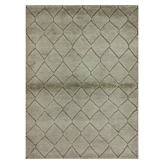 Oriental Broken Design Moroccan 5'x7' Ivory Hand Knotted Wool Area Rug ...