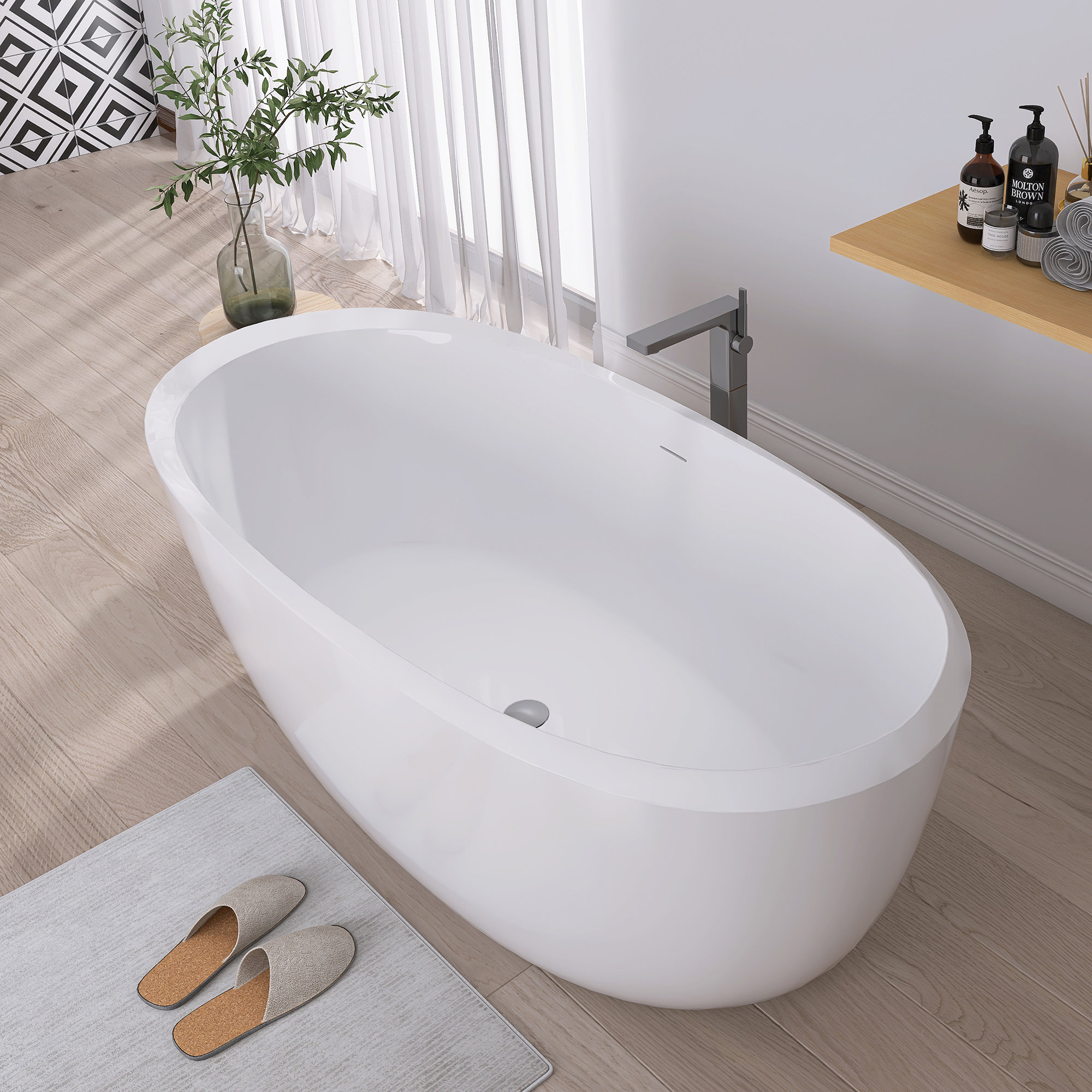 Acrylic Roll-Top Freestanding Flatbottom Soaking Bathtub - Contemporary ...