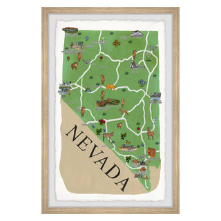 "Nevada Landmarks Map" Framed Painting Print, 30x45 - Contemporary ...