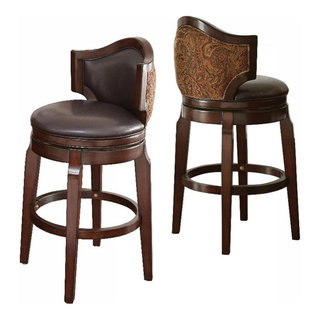 Steve Silver Jasper Wood 30" Bar Stool in Brown-Paisley Print Back ...